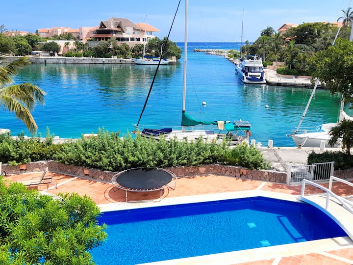 Romantic Studio • Terrace/hammock With Marina View - Puerto Aventuras