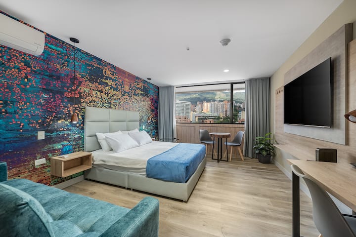 14th Floor Cozy Loft El Poblado, Ac, Gym & Co-work - Envigado