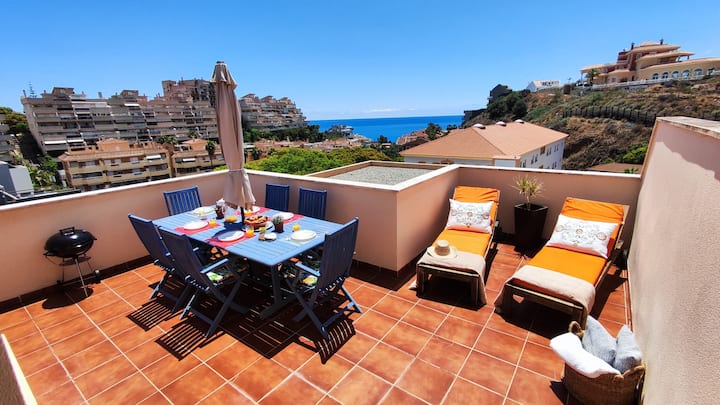 2bdr Penthouse, Terrace, Bbq, Pools And Sea View - Benalmádena