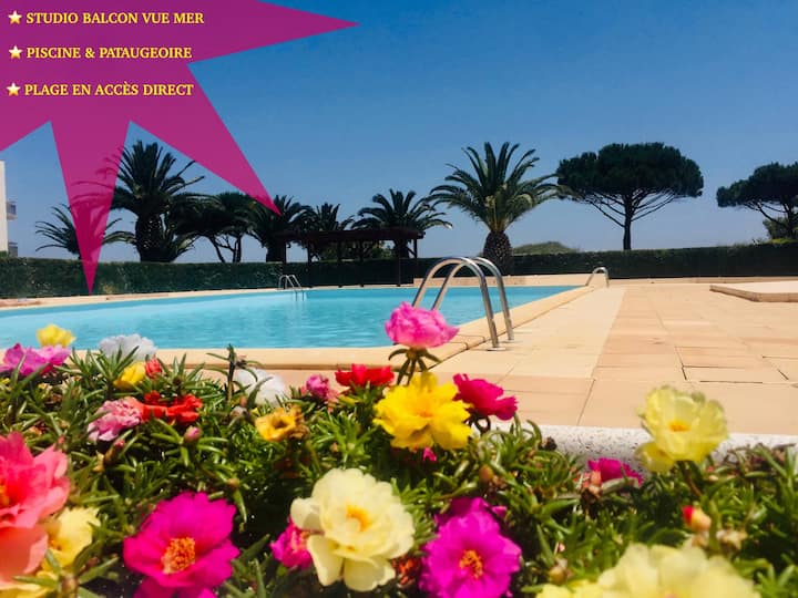 Studio Sur Plage Avec Piscine & Balcon Vue Mer - Saint-Cyprien