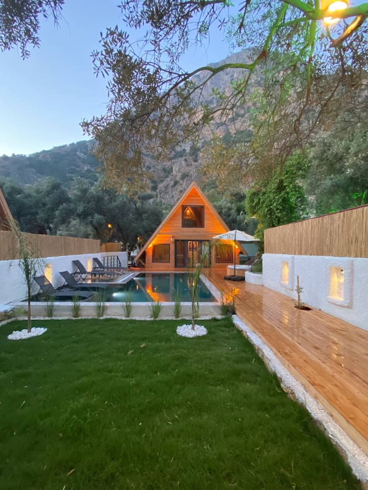 ÖLüdeniz'de Plaja 400m Jakuzili Balayı Villası - Faralya