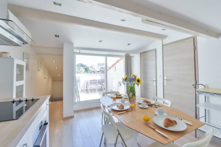 Super Nice Flat On 2 Levels For 4 - Ac, Terrasse - Marineland - Antibes