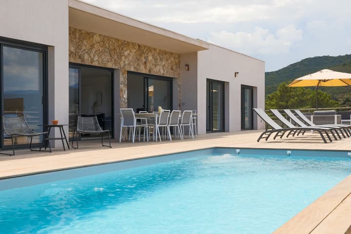 Villa Favone Moderne 10p Vue Mer Piscine Plage 5m - Corse