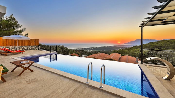 Muhteşem Gün Batımı Manzaralı 2 Kişilik Villa 1136 - Калкан