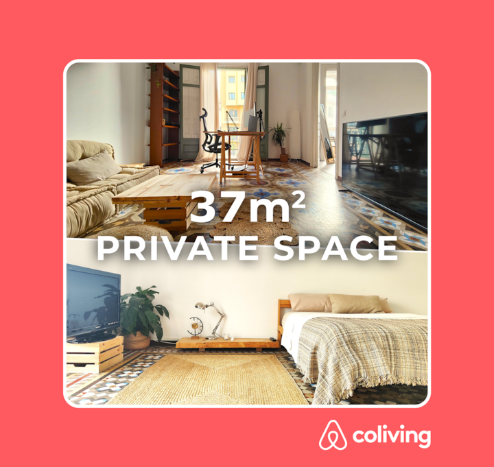 Private Workspace/living + Bedroom [37m2 Private] - Barcelona