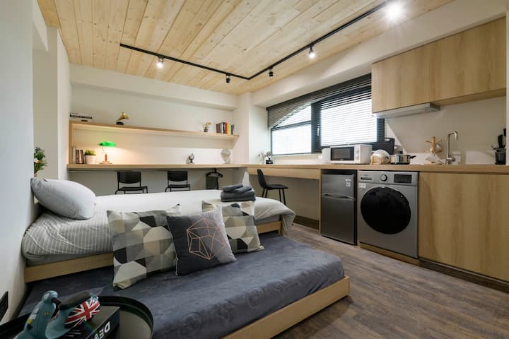 月租New 1 Min To Mrt 大安站/電梯3人套房/大安森林公園/洗脫烘/有浴缸/廚區7-1 - Taipei