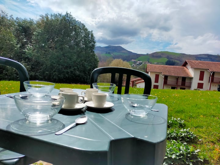 T3, Superbe Vue, Piscine, Parking, Coeur Du Pays. - Espelette