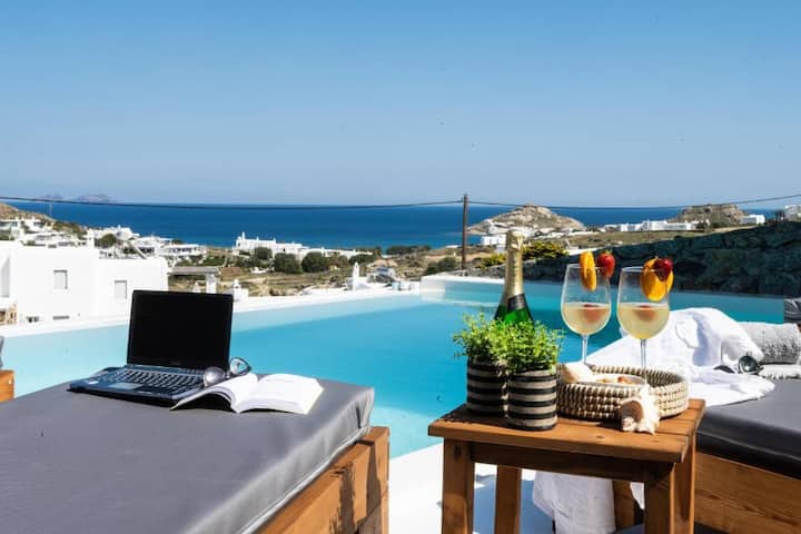 Amma House Sea View 1.  Overlooking Kalafatis Bay. - Mykonos