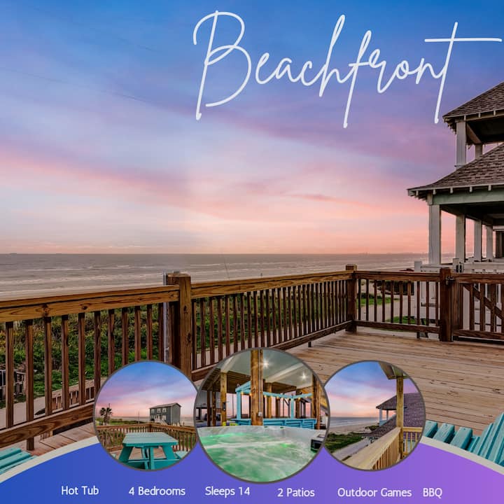 Beachfront + Hot Tub + Sleeps 14 - Crystal Beach, TX