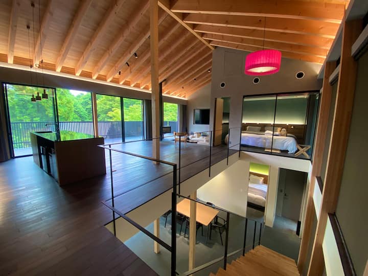 足湯付 Mons Gora Luna 延べ350平米のかけ流し半露天風呂の一棟貸し - Hakone