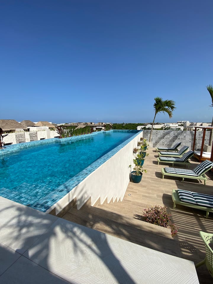 Studio:balcon*gym*rooftop Pool*central*sûre*vélos - Tulum