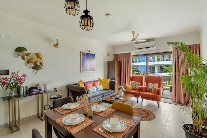 Serene 1bhk Seaside Apt 616: 1km Baga Beach/pool - 果阿邦