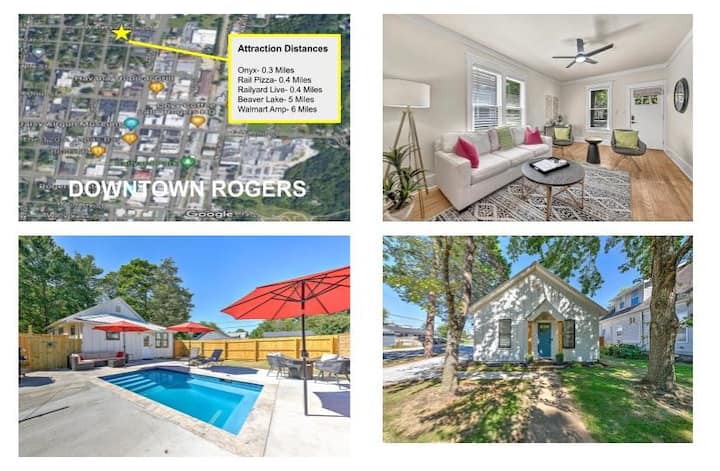 Downtown Rogers •King Bed • Heated Pool • Fire Pit - Rogers, AR