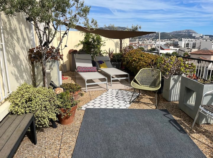Chambre Ds Appart Toit Terrasse - Calanques de Marseille