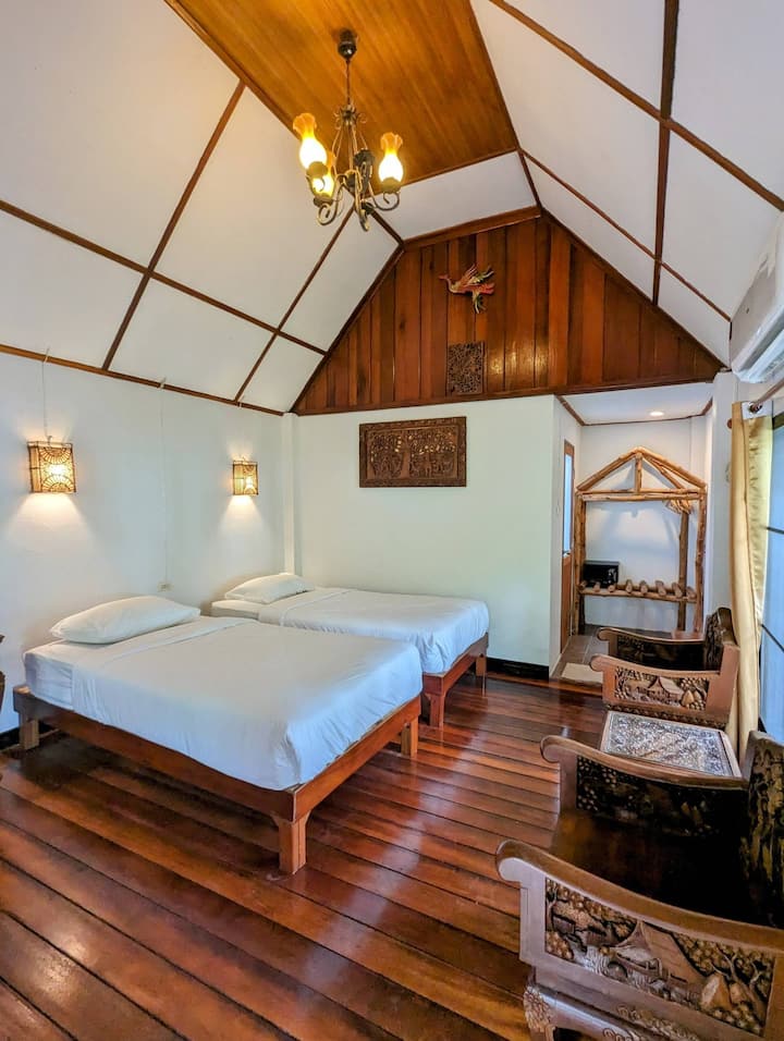 Twin Beds Thai Teak Cabin On The Beach - Ranong