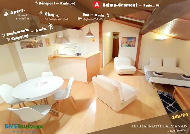 Le Charmant Balmanais • Clim • Garage • 24/24h - Balma