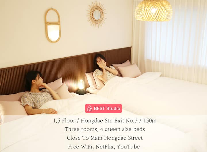 3 Rooms / 4 Queen Beds / 도보 3분 - Seoul
