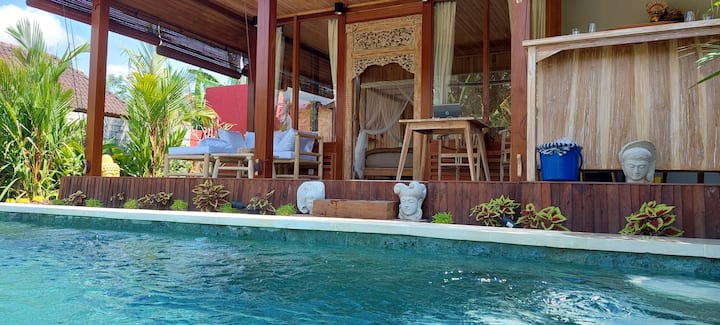 Nice Villa Private Pool Views Work Table Yoga - Ubud