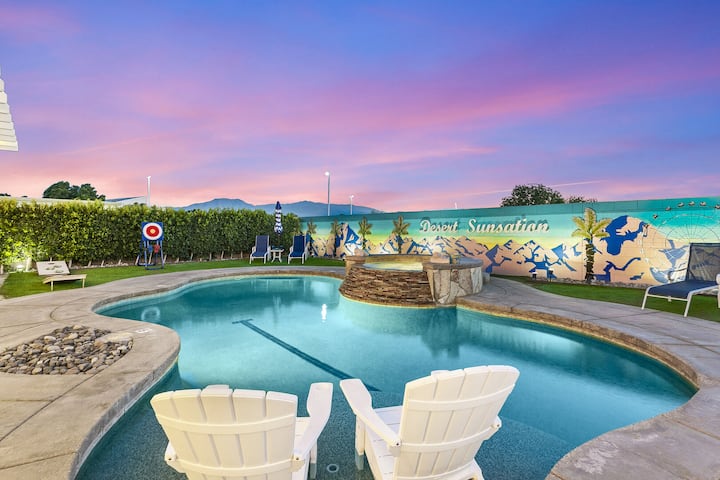 Desert Sunsation: Pool, Spa, Firepit, Bar, Arcade! - Indio, CA