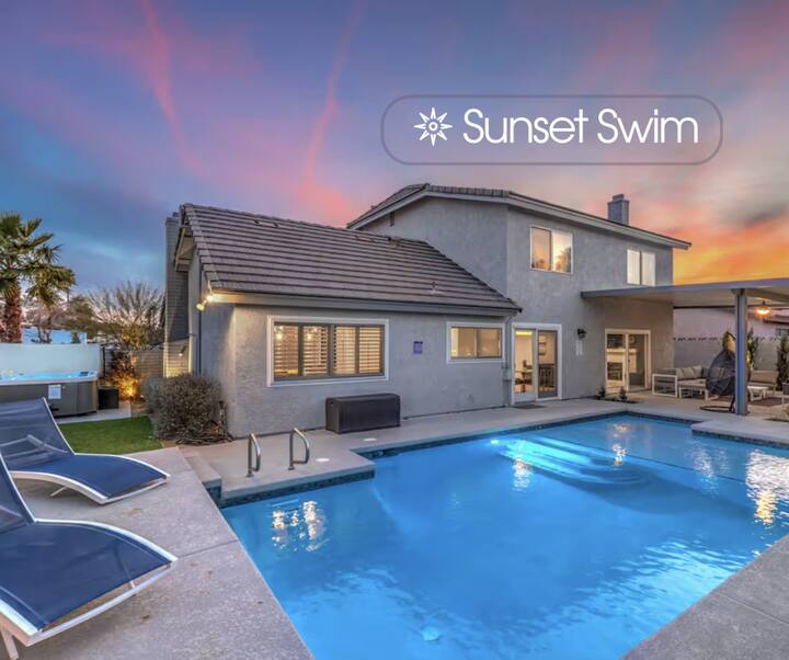 𖤓 Sunset Swim: Luxury Vegas Villa, Pool, Hot Tub - Henderson, NV
