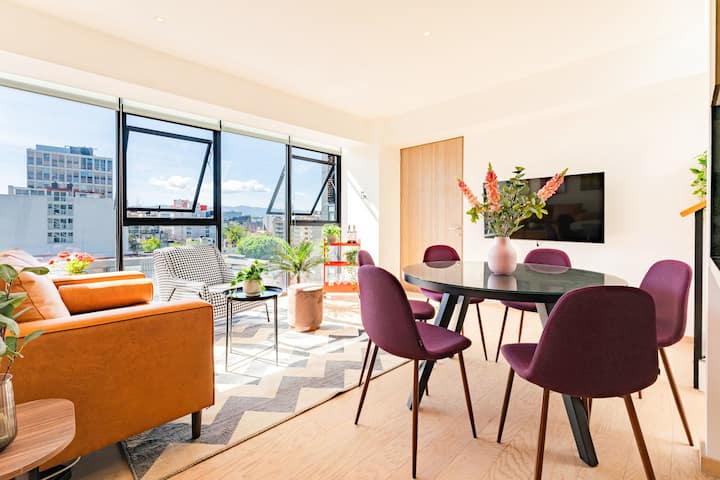Bright La Roma Penthouse, 100m2 Terrace, Gym - Benito Juárez