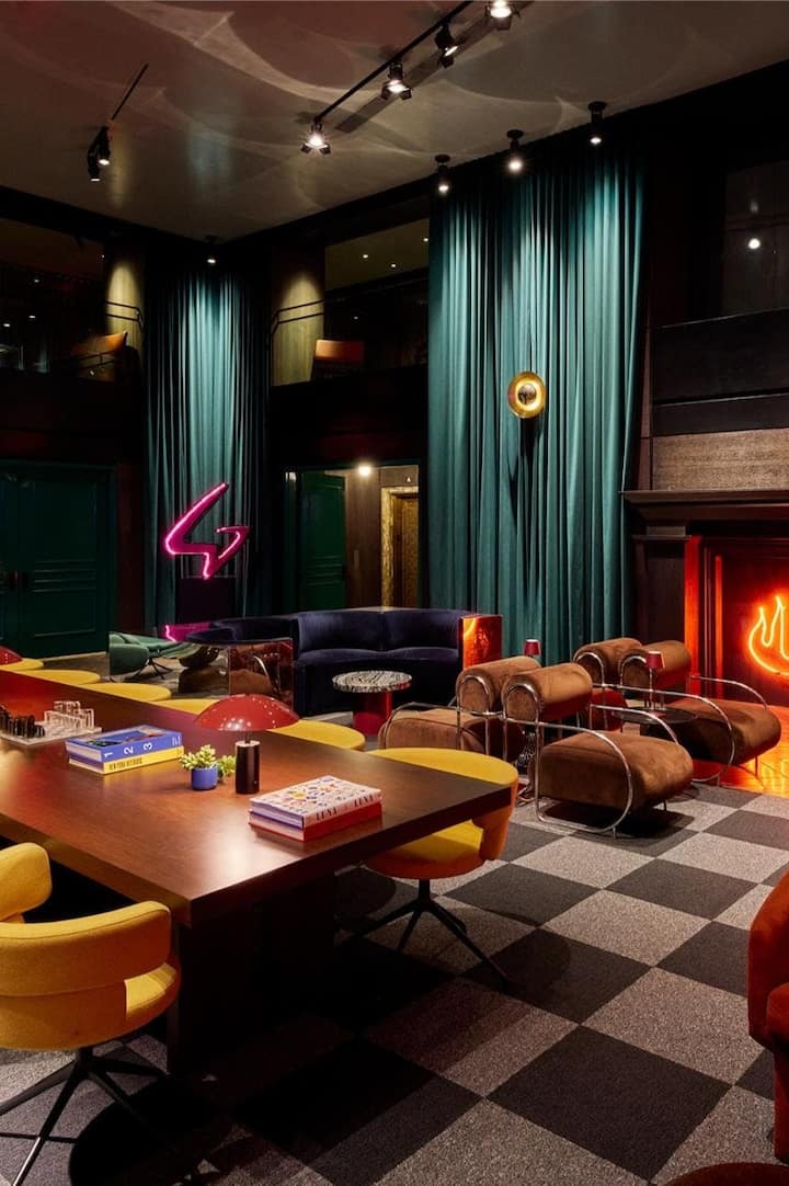 Swanky 2-story Lobby With Reflective Fireplace - New York City