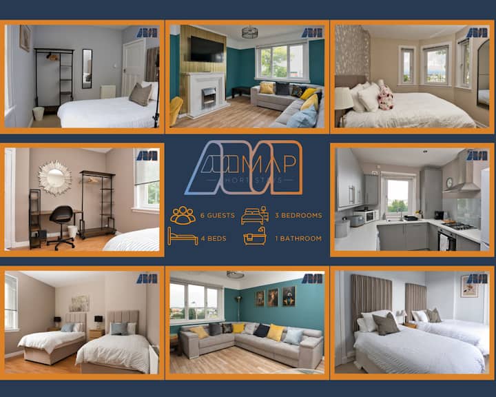 3bed-sleeps6-parkingx2-glasgow-m8motorway-wifi - Paisley