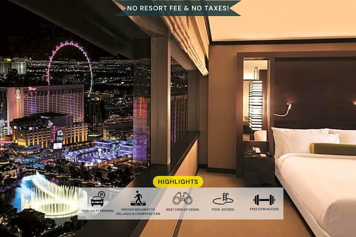 Bellagio View | Vdara Luxury Suite + No Resort Fee - ラスベガス