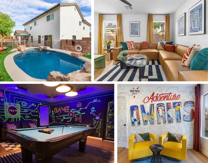 6bdrm Amazing Neon Game Room+heated Pool -New- - Henderson, NV