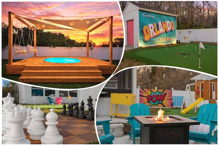 Vivid Vintage I Stock Tank Pool + Golf & Arcade - Orlando, FL