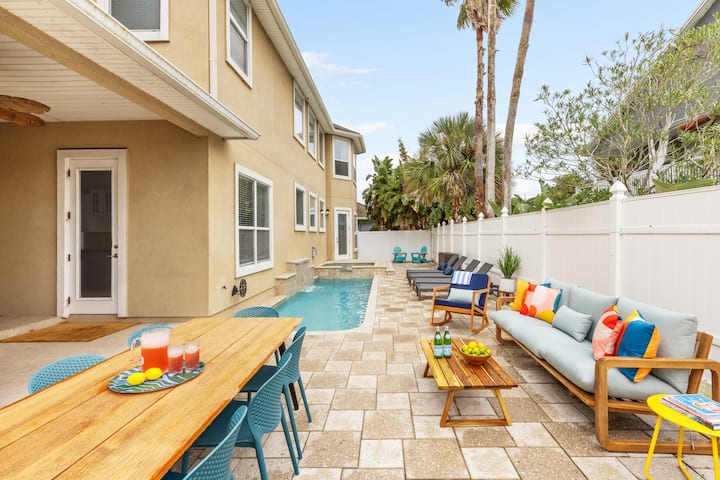 Sleeps 18! Pool, Spa, Walk To Beach | Vilano Villa - St. Augustine, FL