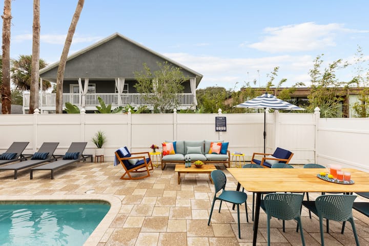 Sleeps 18! Pool, Spa, Walk To Beach | Vilano Villa - St. Augustine, FL