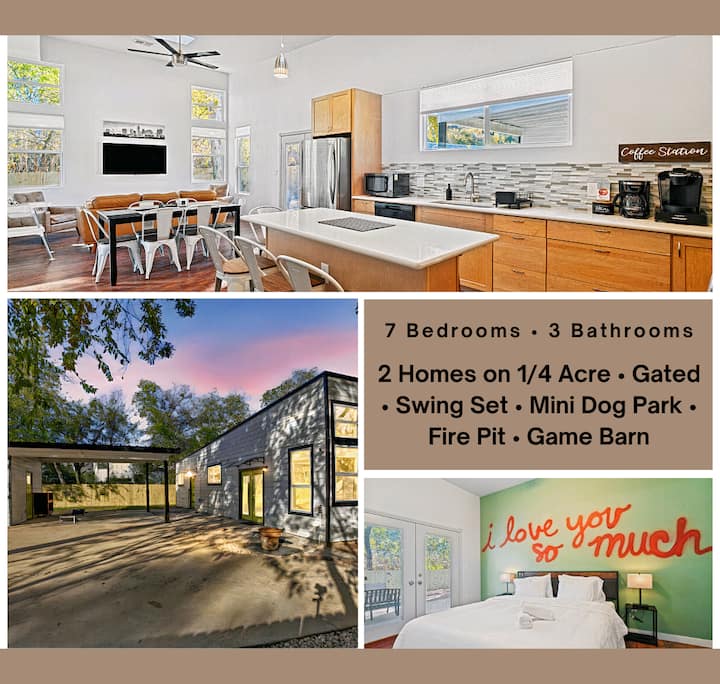 Austin Group Retreat | 2 Homes | Fire Pit & Pets - Austin, TX