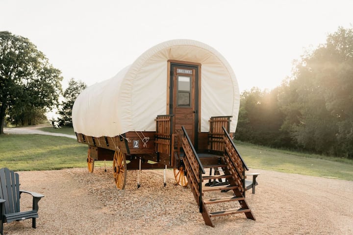 Covered Wagon On Ranch | Trails, Kayaks, & Animals - Branson, MO