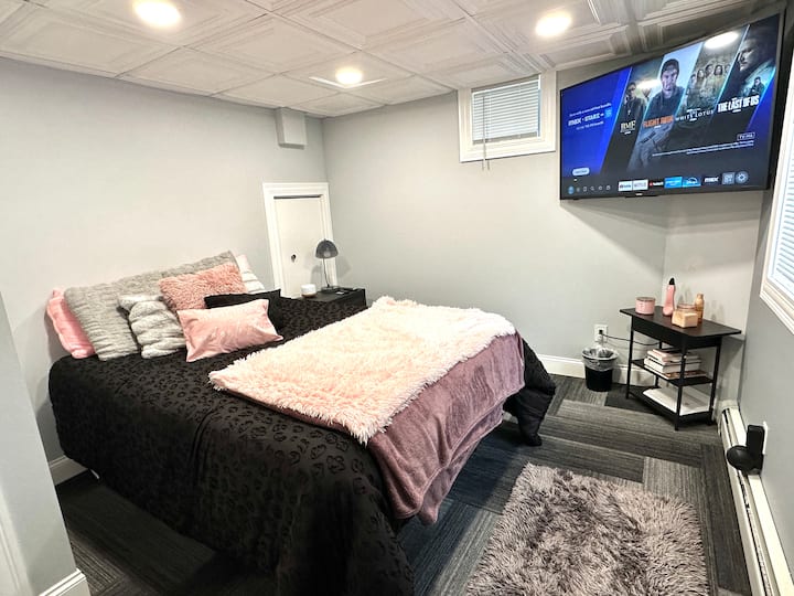Modern Lower Unit: Queen Bed, Bath & Fireplace - Rockford, IL