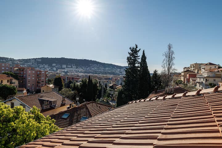 Terrasse Vue Dégagée - Grand 3 Pièces Au Calme - Nizza