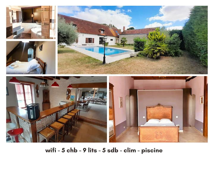 Le Grand Chai, 5 Chb, Piscine Clim Levroux - Indre