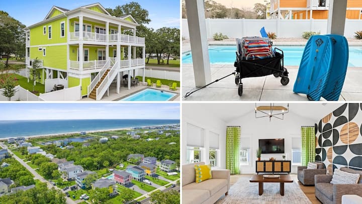 Modern 6br Beach Retreat W/ Private Pool - Oak Island, NC