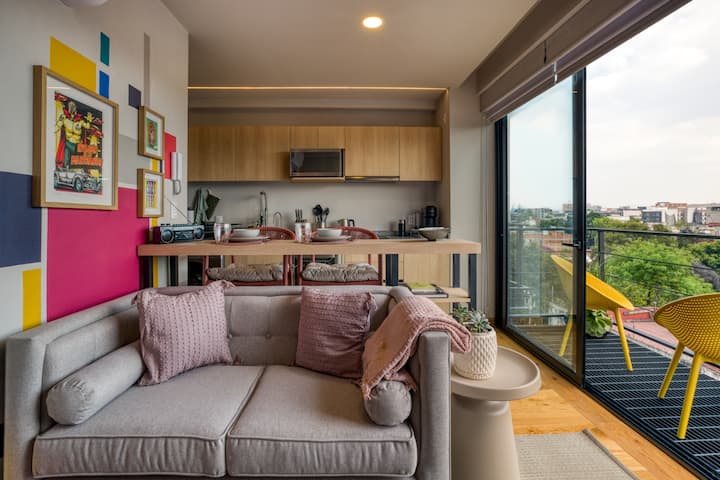 Double Balcony & Terrace City View Roma Norte 1br - Mexico City