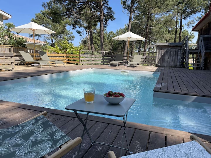 Villa Familiale 12 Pers. Piscine & Nature Laca - Lacanau