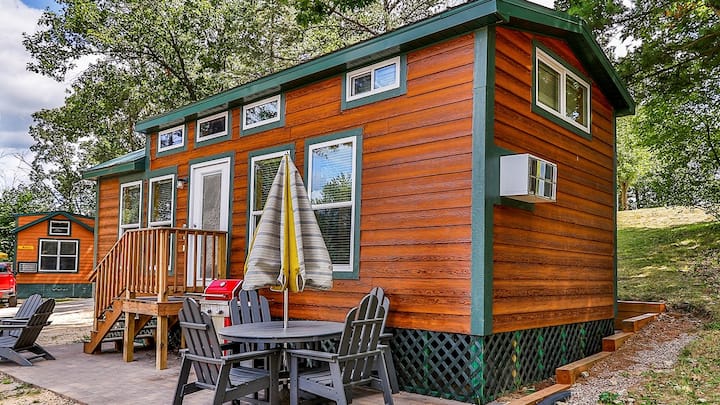 Deluxe Patio Cabin | Queen & 2 Bunks | Sleeps 8 - Wisconsin Dells, WI