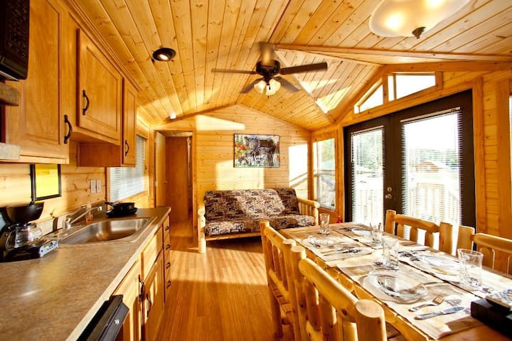Deluxe Patio Cabin | Queen & Bunks | Sleeps 6 - Wisconsin Dells, WI
