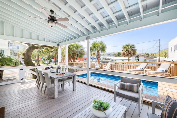 Charming Folly Bungalow | Pool, Porches & Walk To Beach + Center Street - Folly Beach, SC