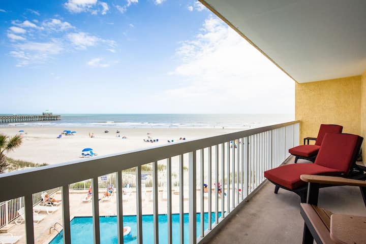 Oceanfront Escape | Pool & Balcony Overlooking Folly Pier - Folly Beach, SC
