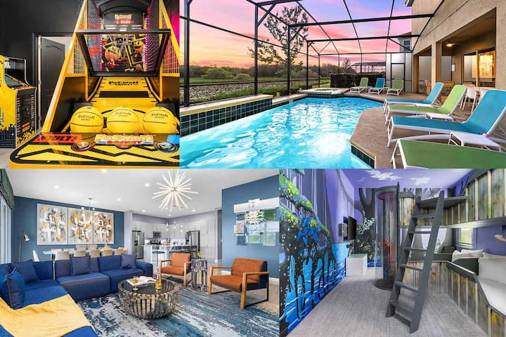 Chic Villa W/ Superhero Br, Theater, Game Loft, Arcade & Spa Pool - Near Disney - Davenport, FL