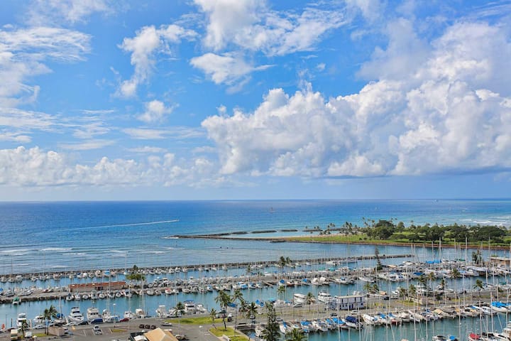 Ilikai1904 Ozean / Sonnenuntergang / Marina Blick King Bett - Honolulu, HI