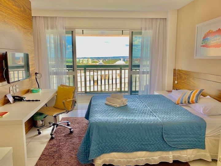 V907 Lindo Flat Em Hotel Bsb Vista Maravilhosa - Brasília