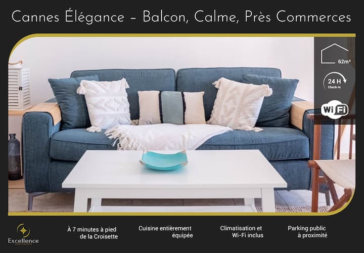 Cannes ÉLégance – Balcon, Calme, Près Commerces - Cannes