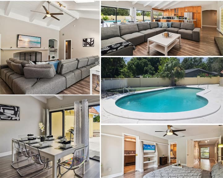 Huge Pool House + 14 Guests + King Bed + Renovated - Tampa, FL