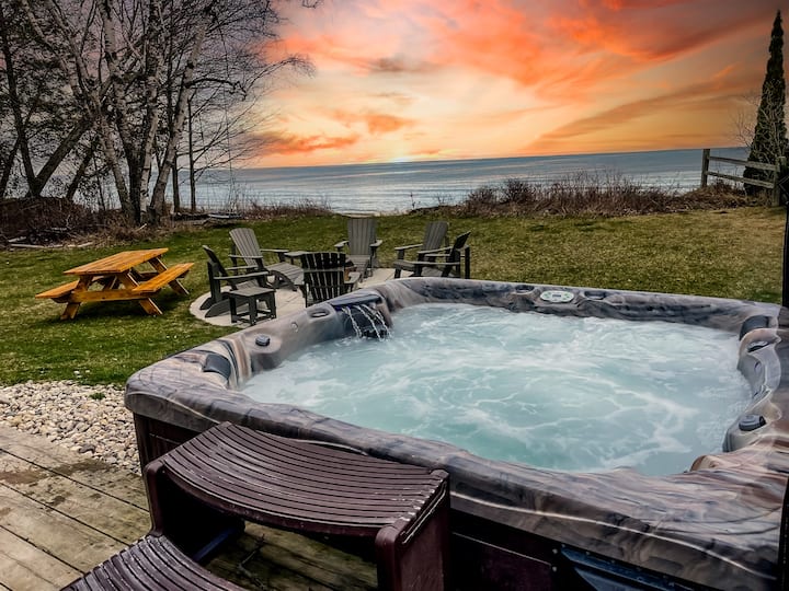 Lakefront Cabin Hot Tub Playground Fire Pit - Door County, WI